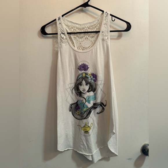 Disney | Tops | Disney Princess Jasmine White Halter Tank Top With Lace ...